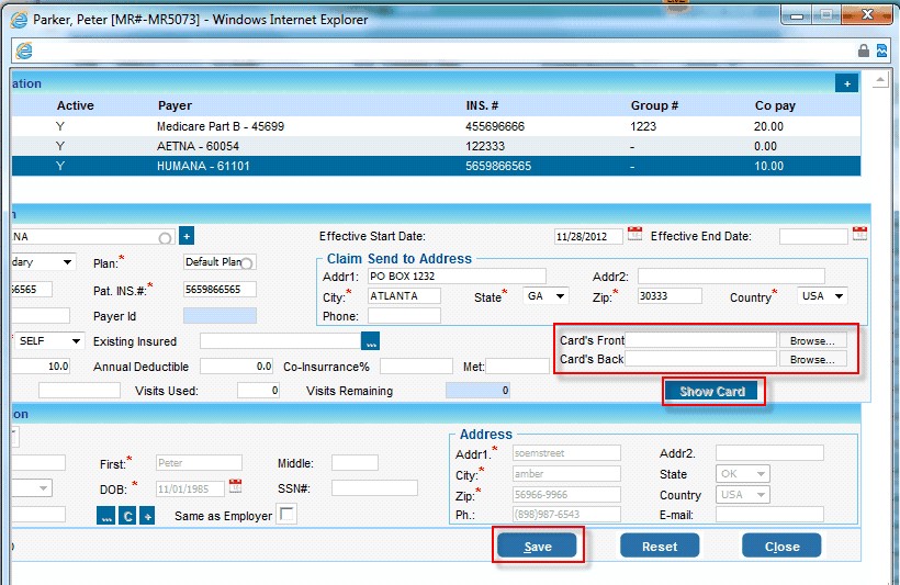 Search Patients > Attach patient insurance card